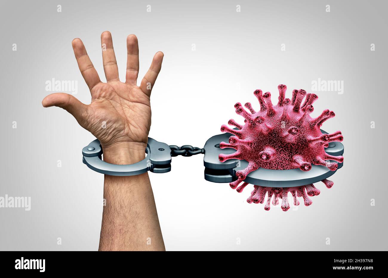 Trapped by disease and virus victim trap as a person that is handcuffed ...