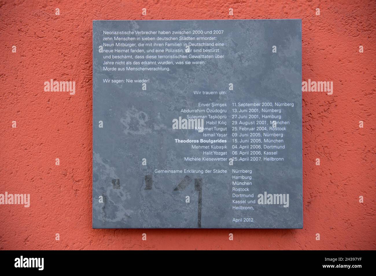 Munich, Germany. 26th Oct, 2021. A memorial plaque for the victims of ...