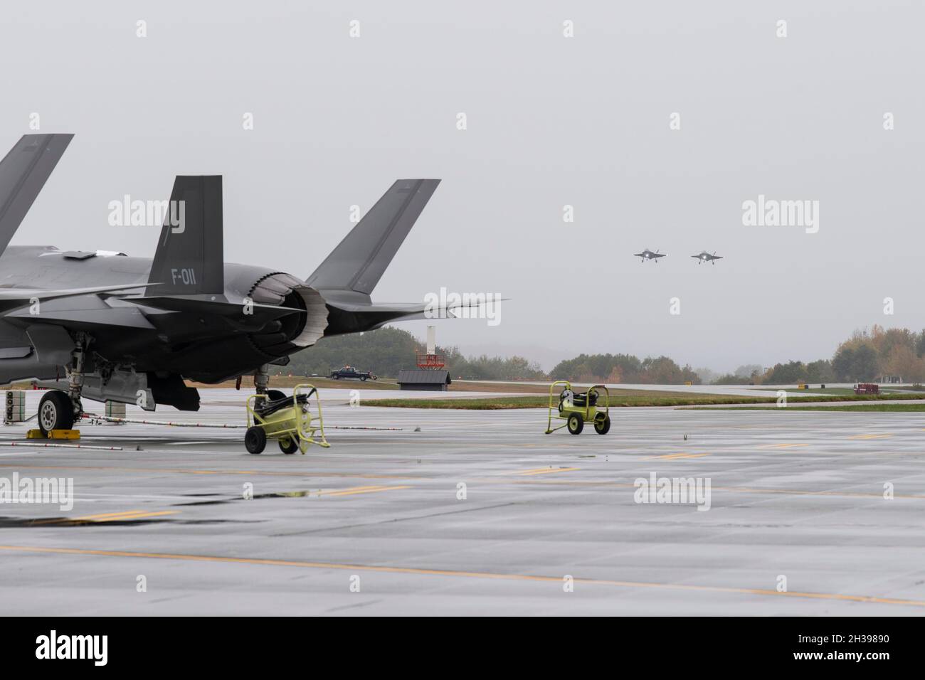 Two F-35 jets from the Royal Netherlands Air Force arrive at the ...