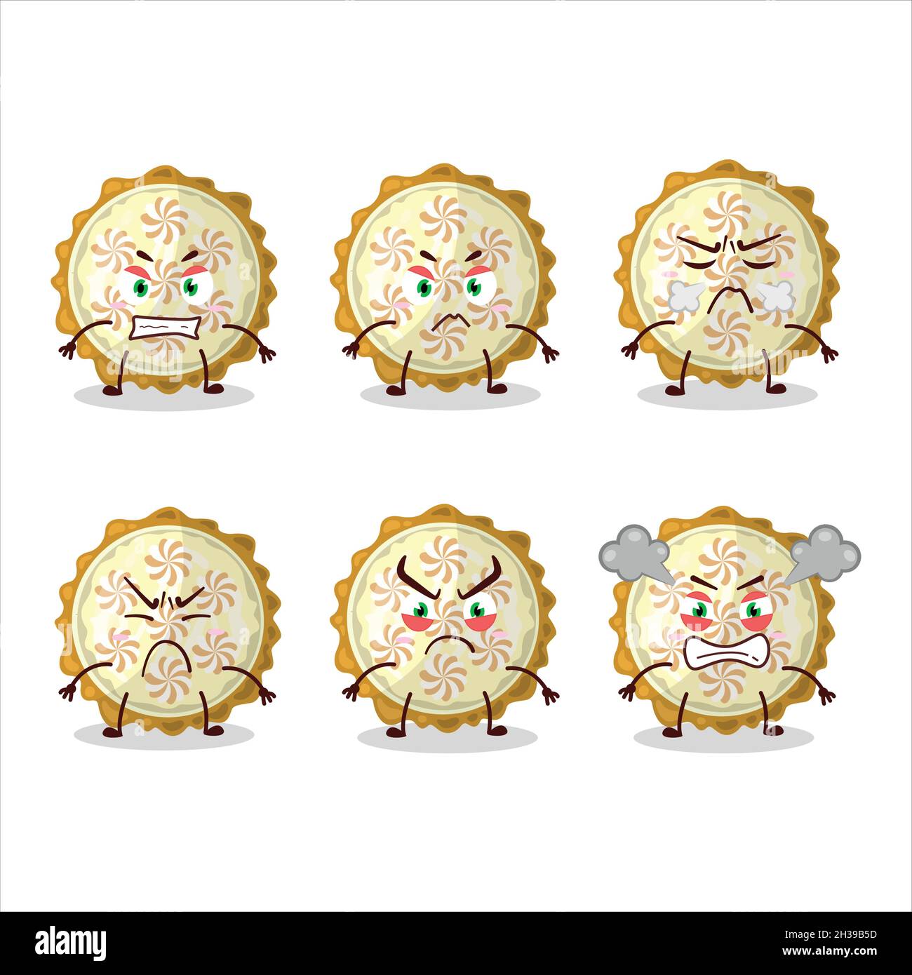 Lemon meringue pie cartoon character with various angry expressions ...