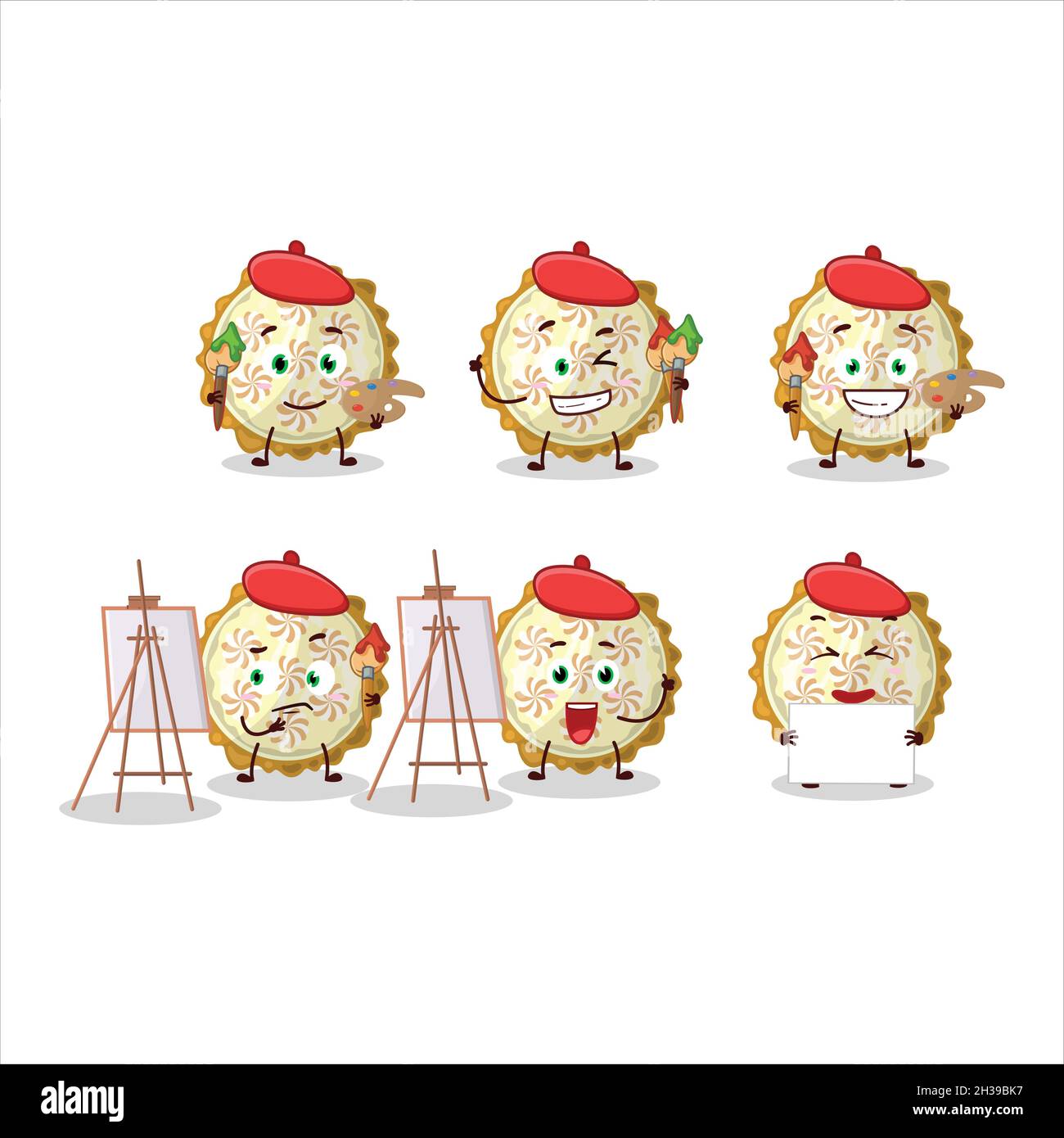 Artistic Artist of lemon meringue pie cartoon character painting with a ...