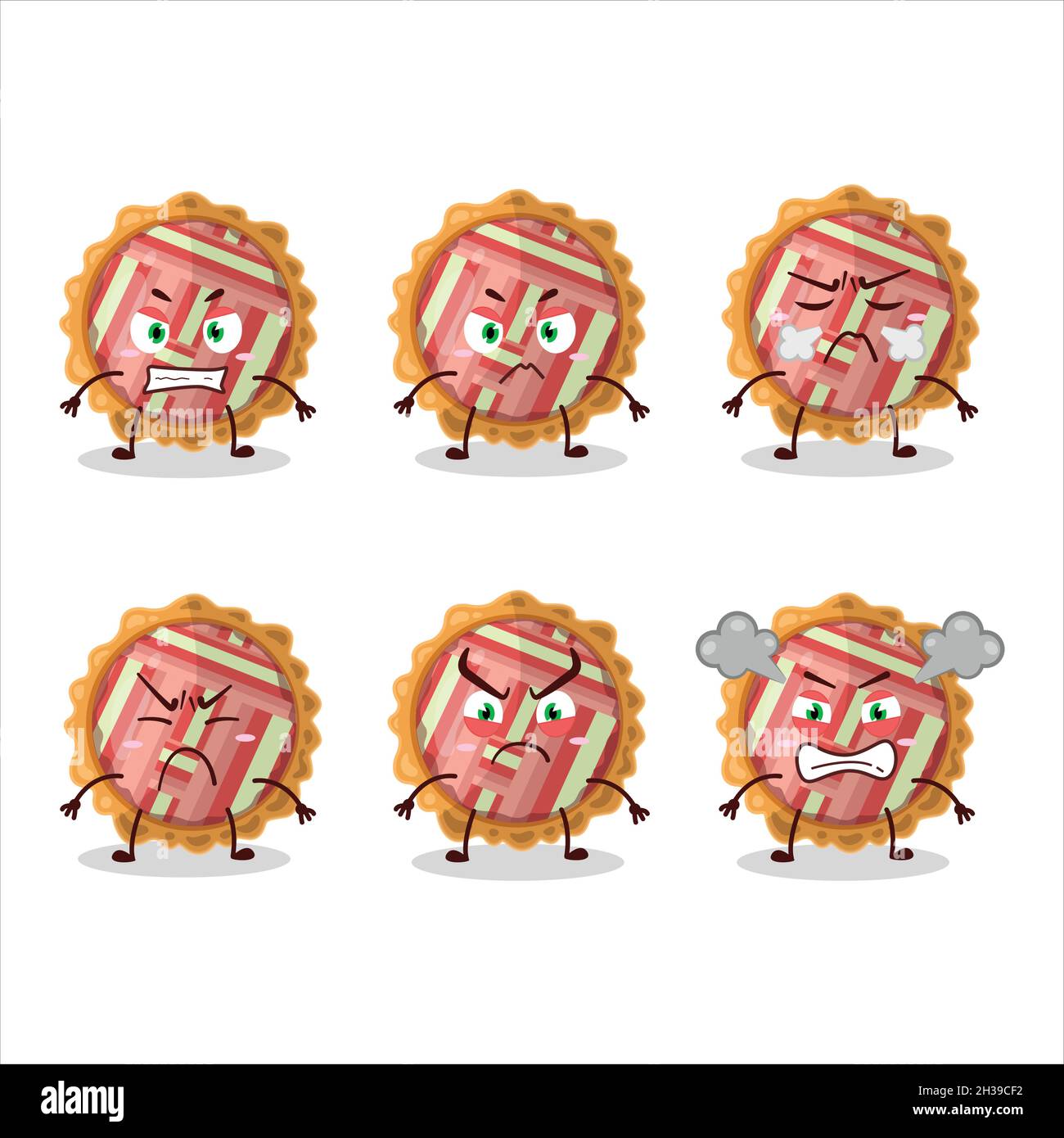 Rhubarb pie cartoon character with various angry expressions. Vector ...