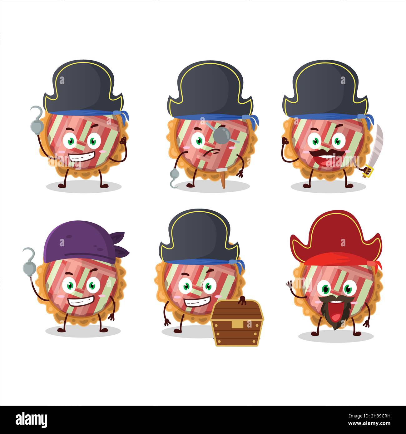 Cartoon character of rhubarb pie with various pirates emoticons. Vector ...