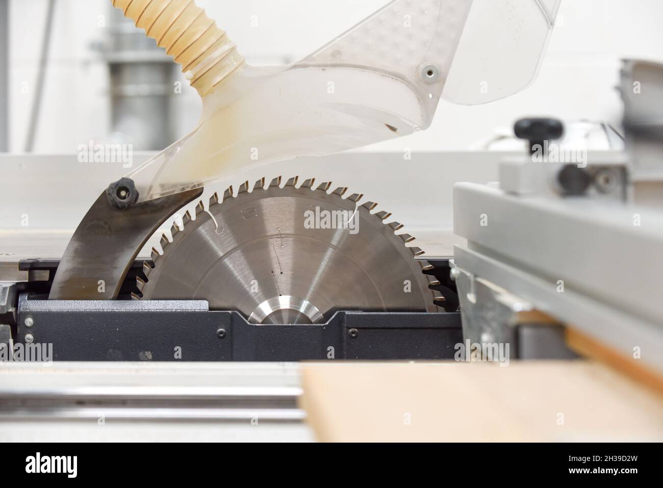 Circular saw used to cut wood to size in a carpentry workshop Stock ...