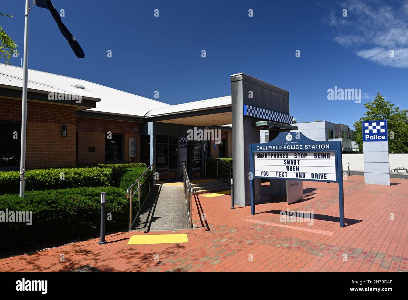 The entrance to Caulfield Police Station in suburban Melbourne, with a ...
