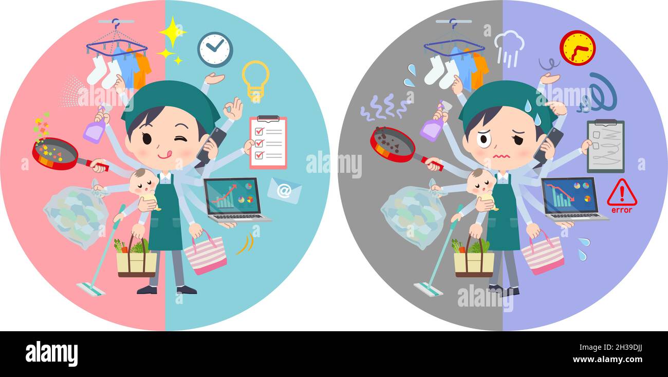 A set of Supermarket staff woman who perform multitasking in offices ...
