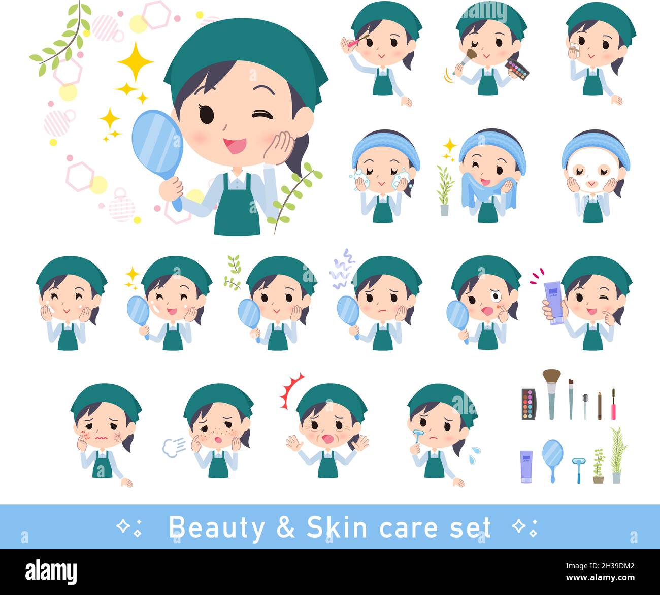 A set of Supermarket staff woman on beauty.There are various actions ...