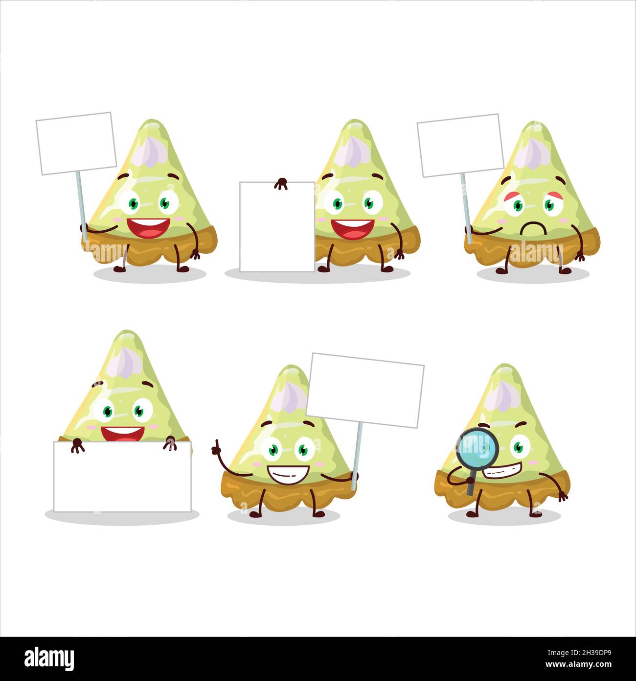 Slice of key lime pie cartoon character bring information board. Vector ...