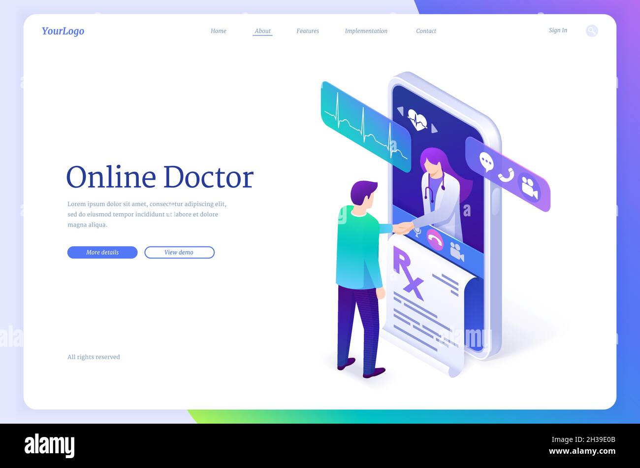 Doctor online isometric landing page, telehealth service, distance ...