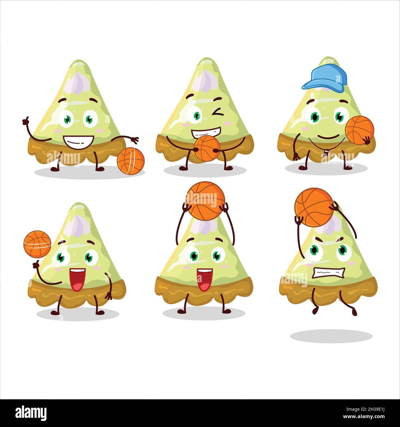 Talented slice of key lime pie cartoon character as a basketball ...