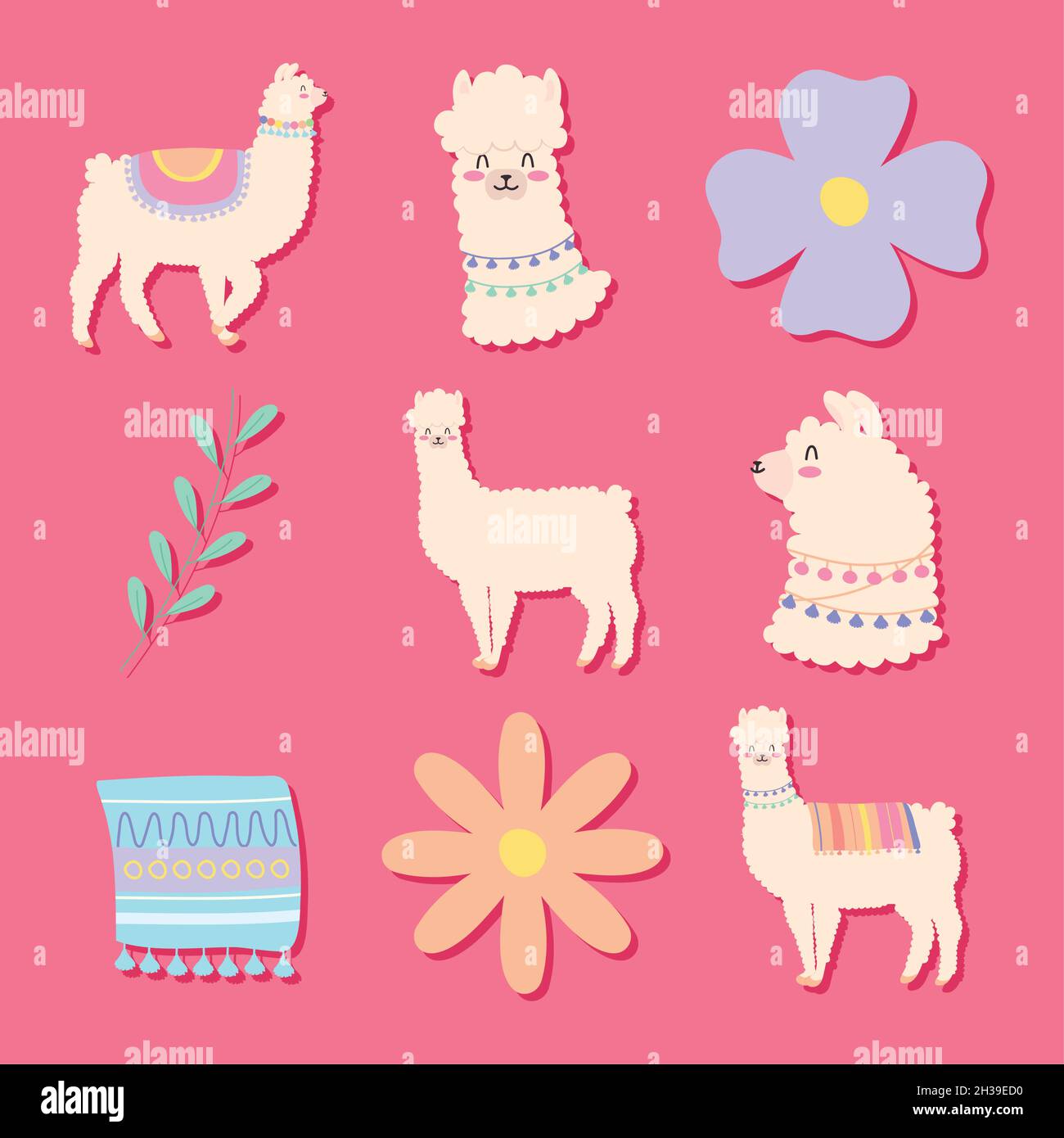 cute llamas and flowers icon set Stock Vector Image & Art - Alamy
