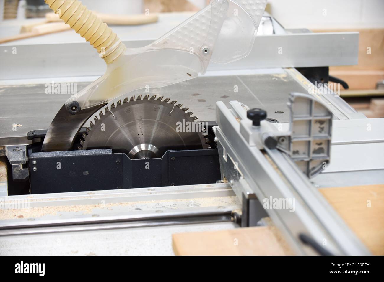 Circular saw used to cut wood to size in a carpentry workshop Stock ...