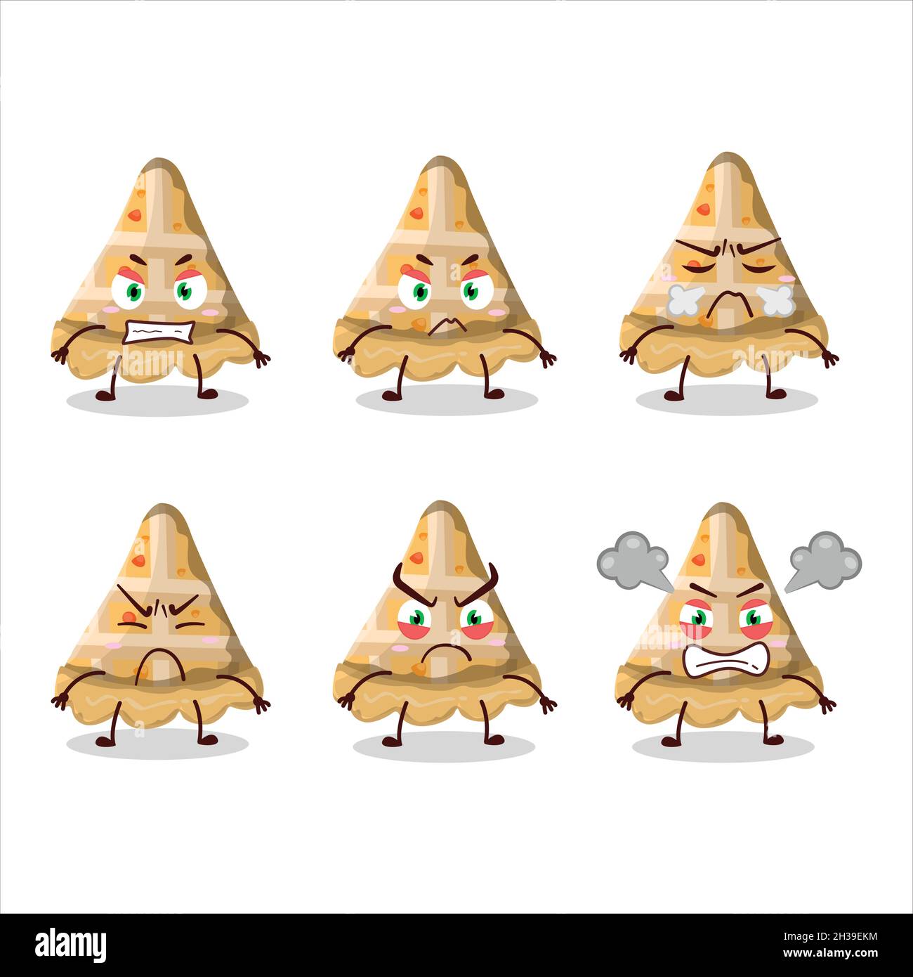 Slice of peach pie cartoon character with various angry expressions ...