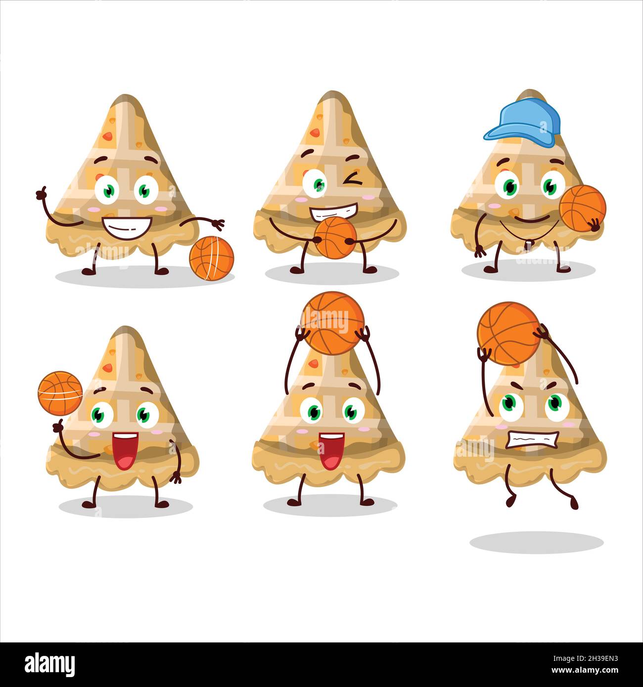 Talented slice of peach pie cartoon character as a basketball athlete ...