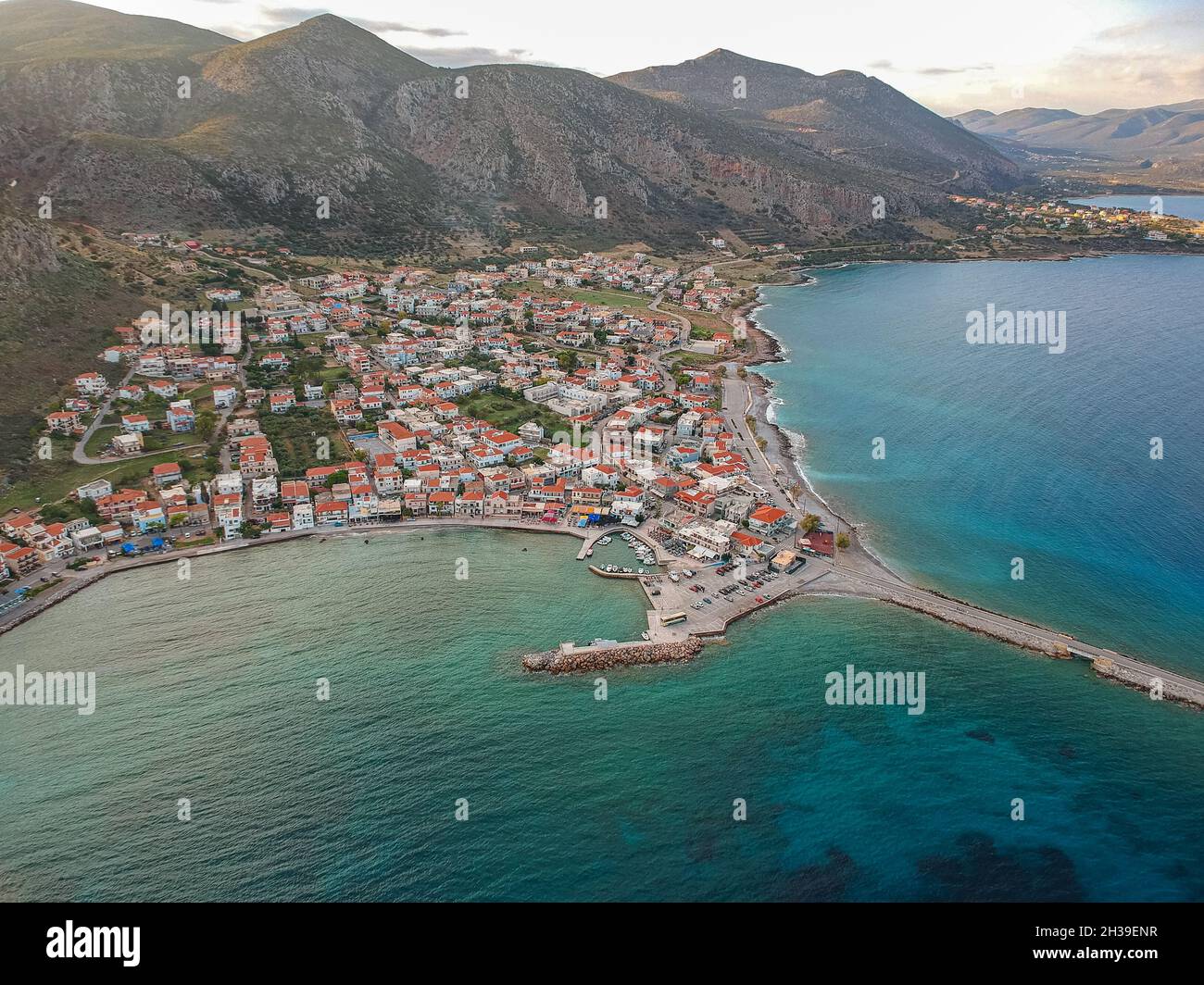 Aerial view of the old medieval castle town of Monemvasia in Lakonia of ...