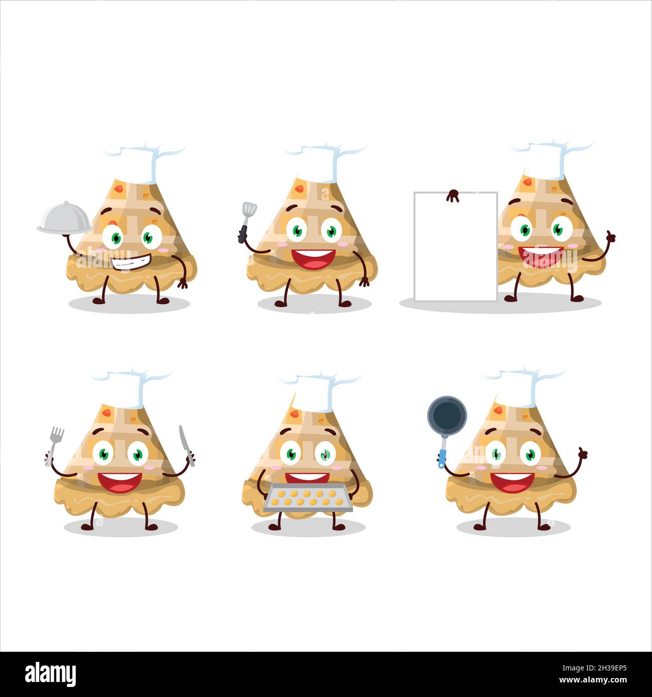 Cartoon character of slice of peach pie with various chef emoticons ...
