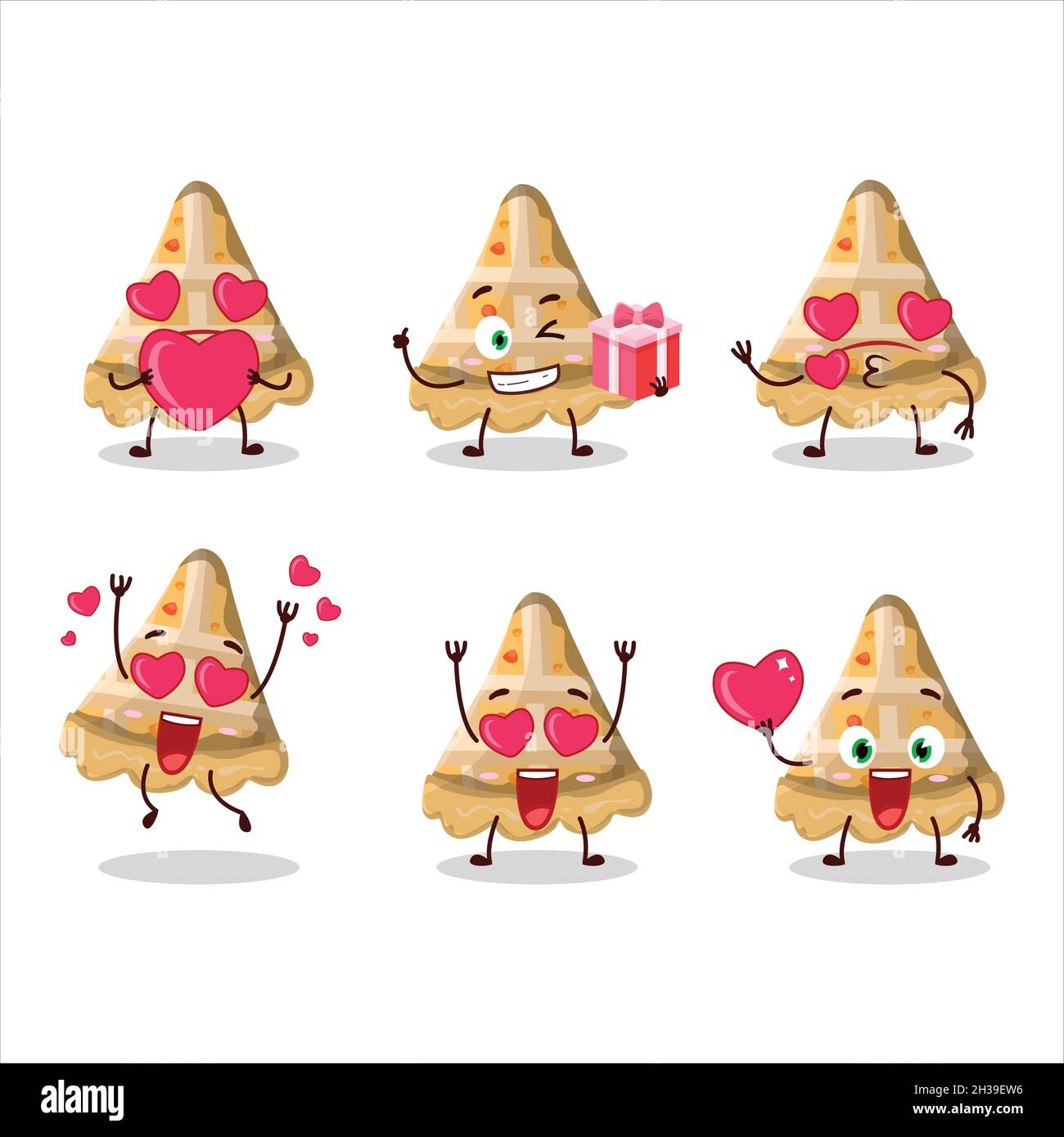 Slice of peach pie cartoon character with love cute emoticon. Vector ...