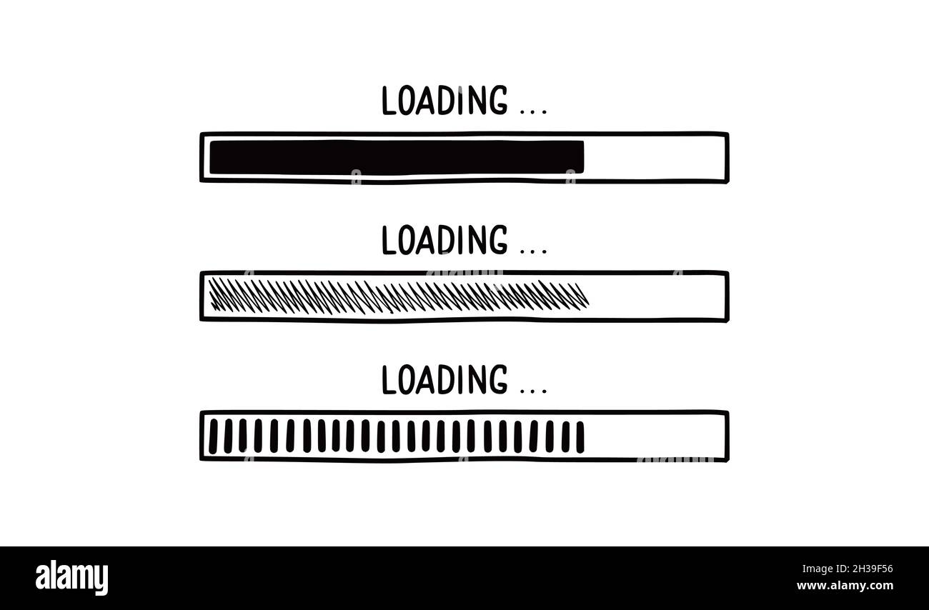 Loading bar doodle element set. Hand drawn line sketch style. Slow ...