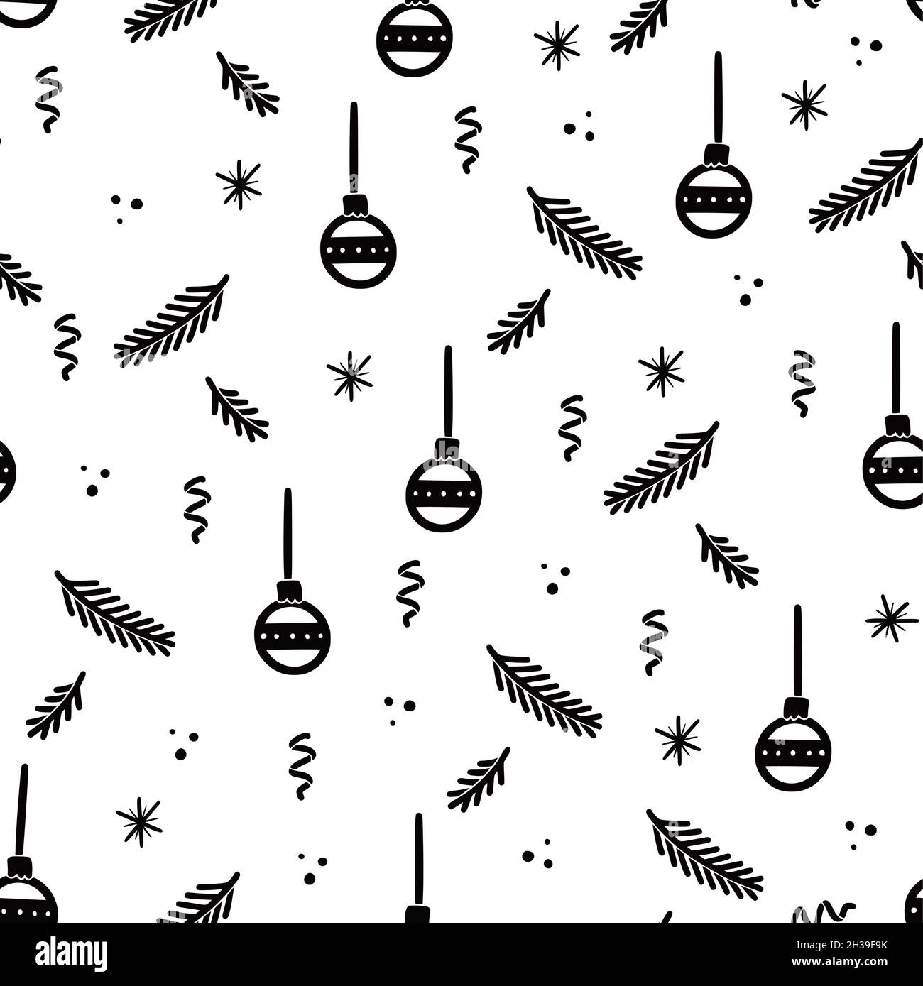 Christmas doodle ball seamless pattern. Hand drawn style winter ...