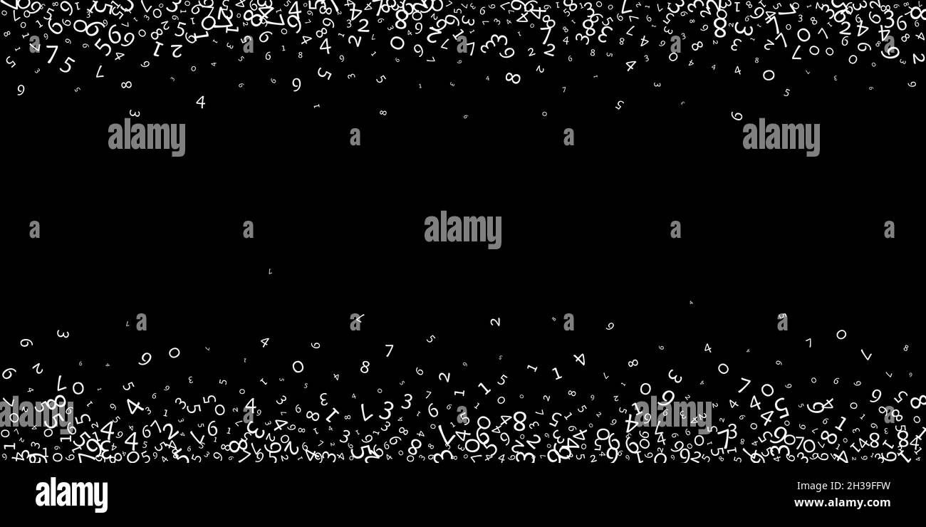 Falling numbers, big data concept. Binary white messy flying digits ...