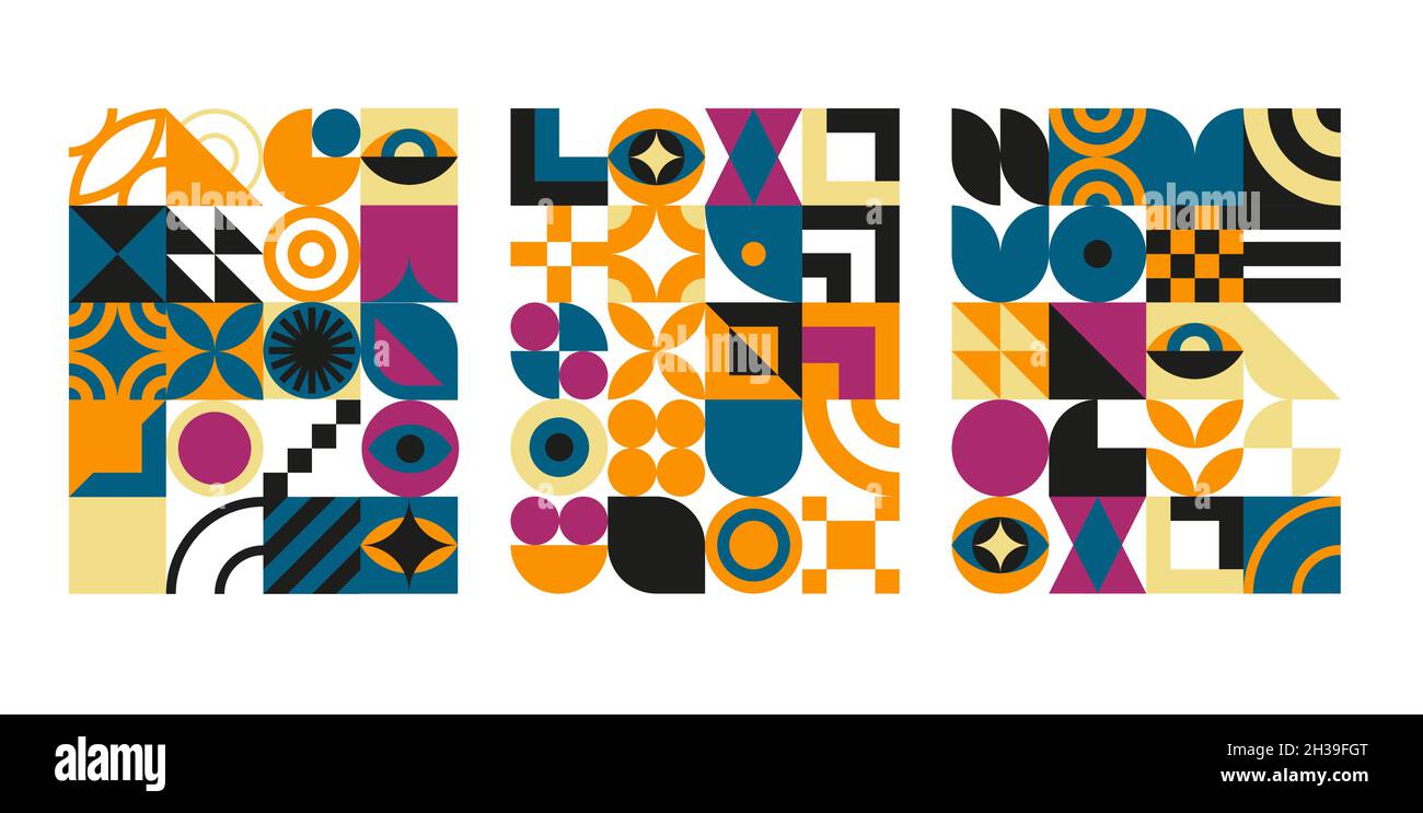 Bauhaus geometric design with eyes elements. Primitive modern shapes ...