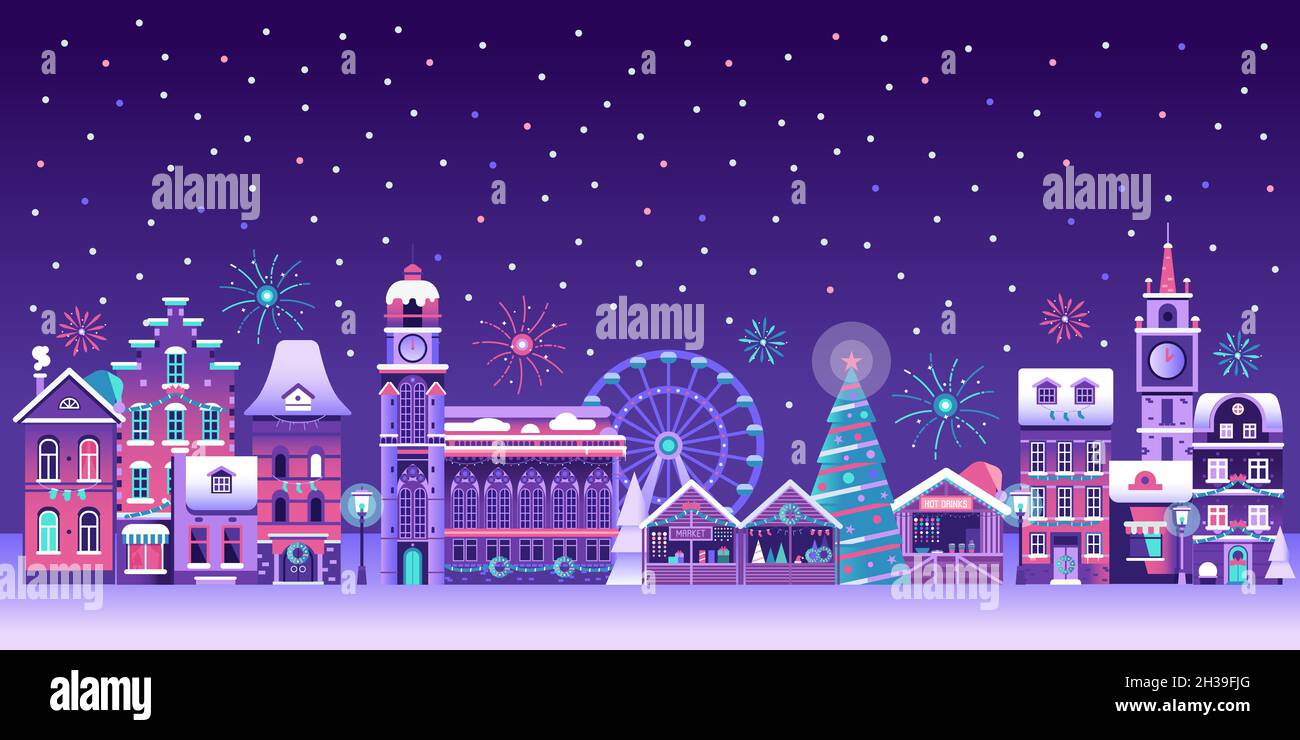 Winter old town skyline Stock Vector Images - Alamy