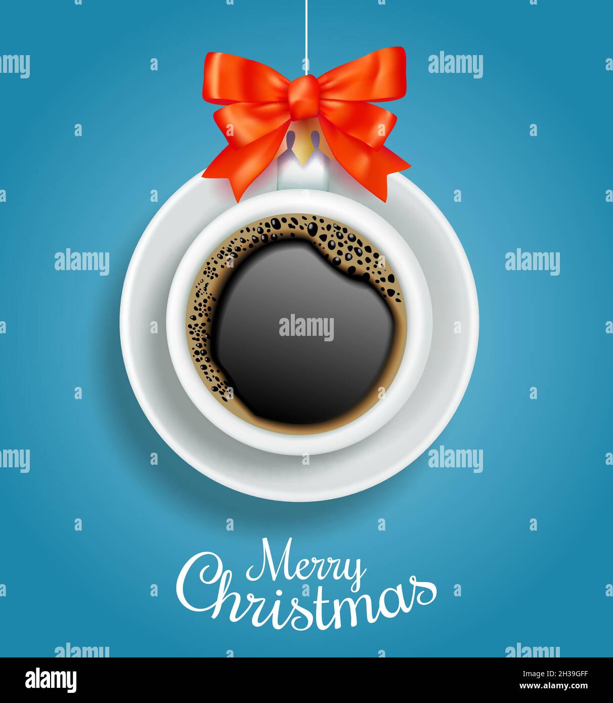 Merry Christmas card design template. Coffee cup in shape of Christmas ...
