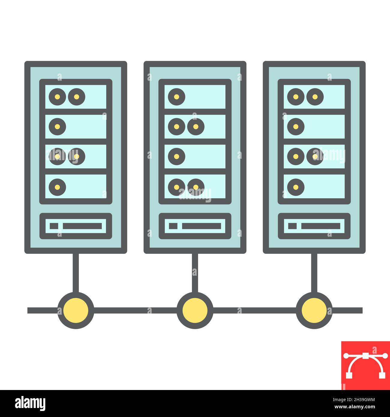 Data center color line icon, database and hosting, computer server ...