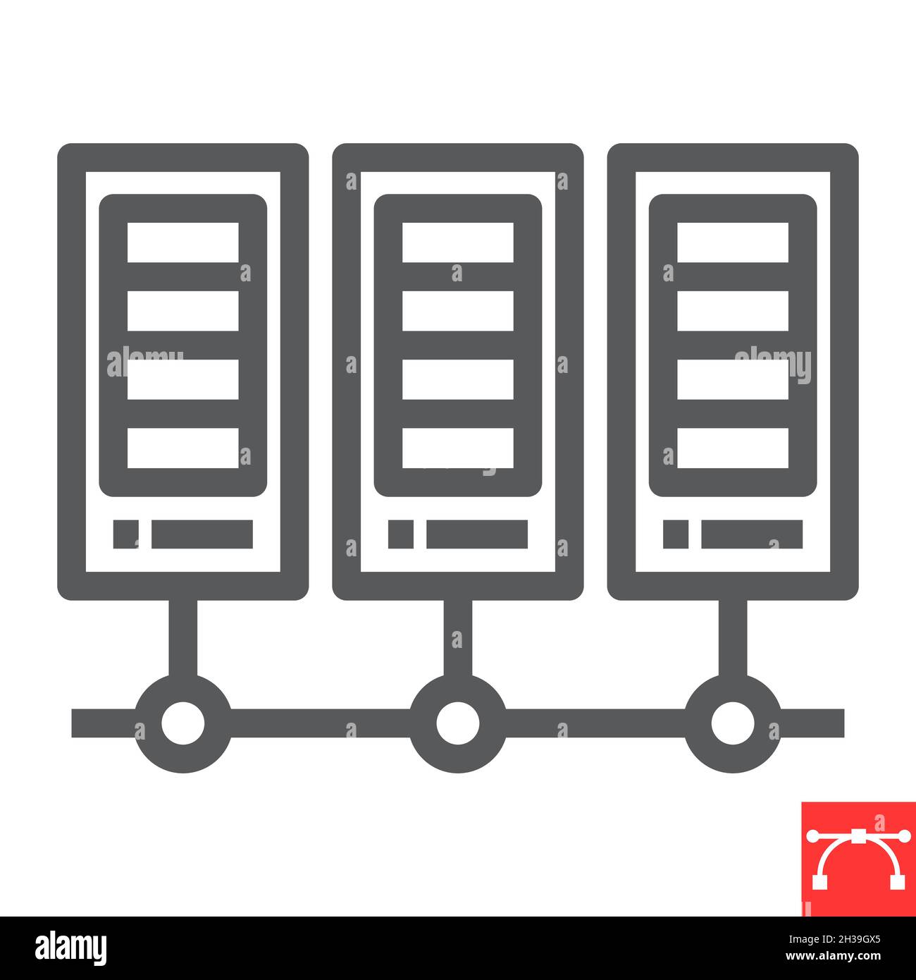 Data center line icon, database and hosting, computer server vector ...