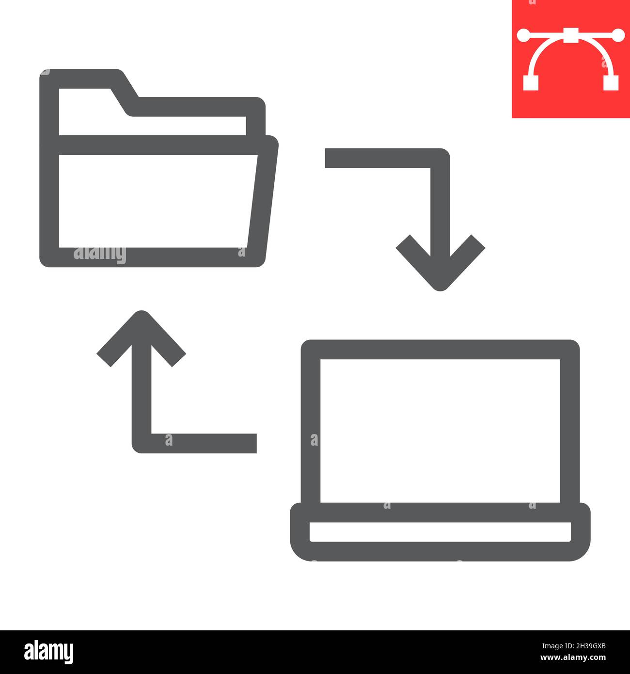 Data share line icon, database and transfer, laptop with folder vector ...
