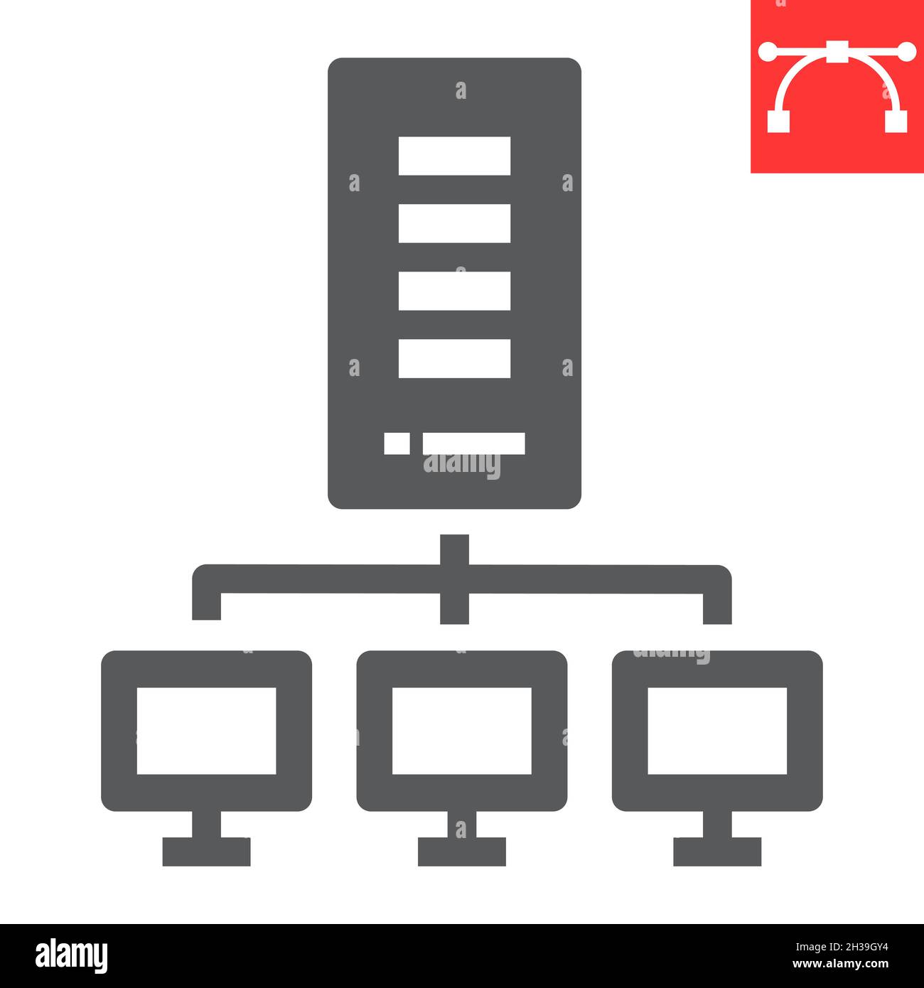 Server network glyph icon, database and connection, web hosting vector ...