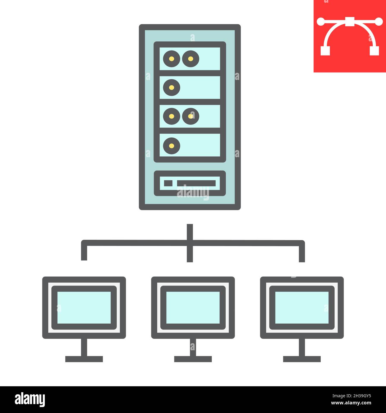 Server network color line icon, database and connection, web hosting ...