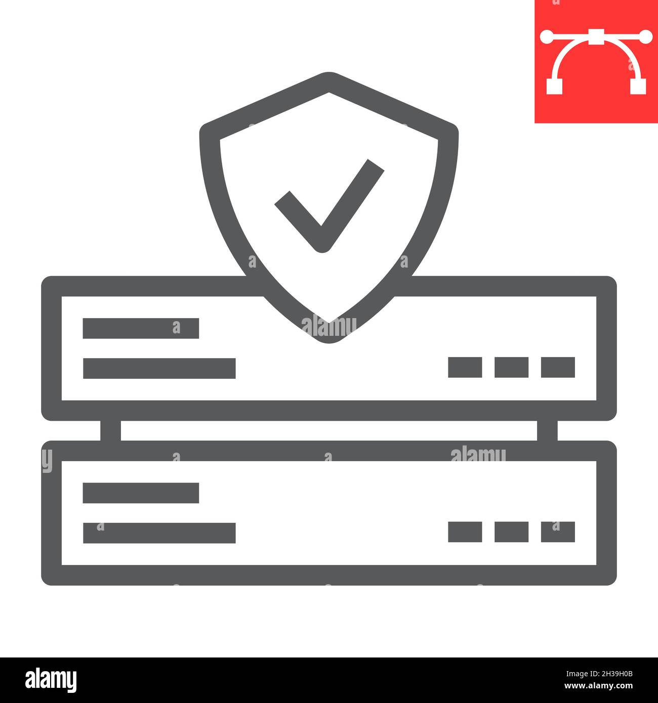 Data protection line icon, database and shield, server protection ...
