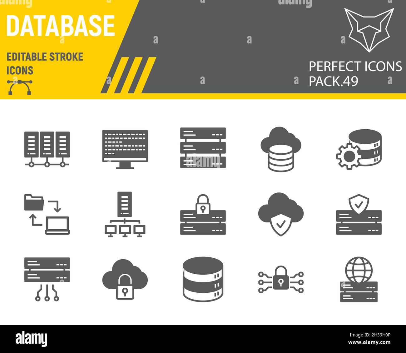Database glyph icon set, cloud computing collection, vector graphics ...