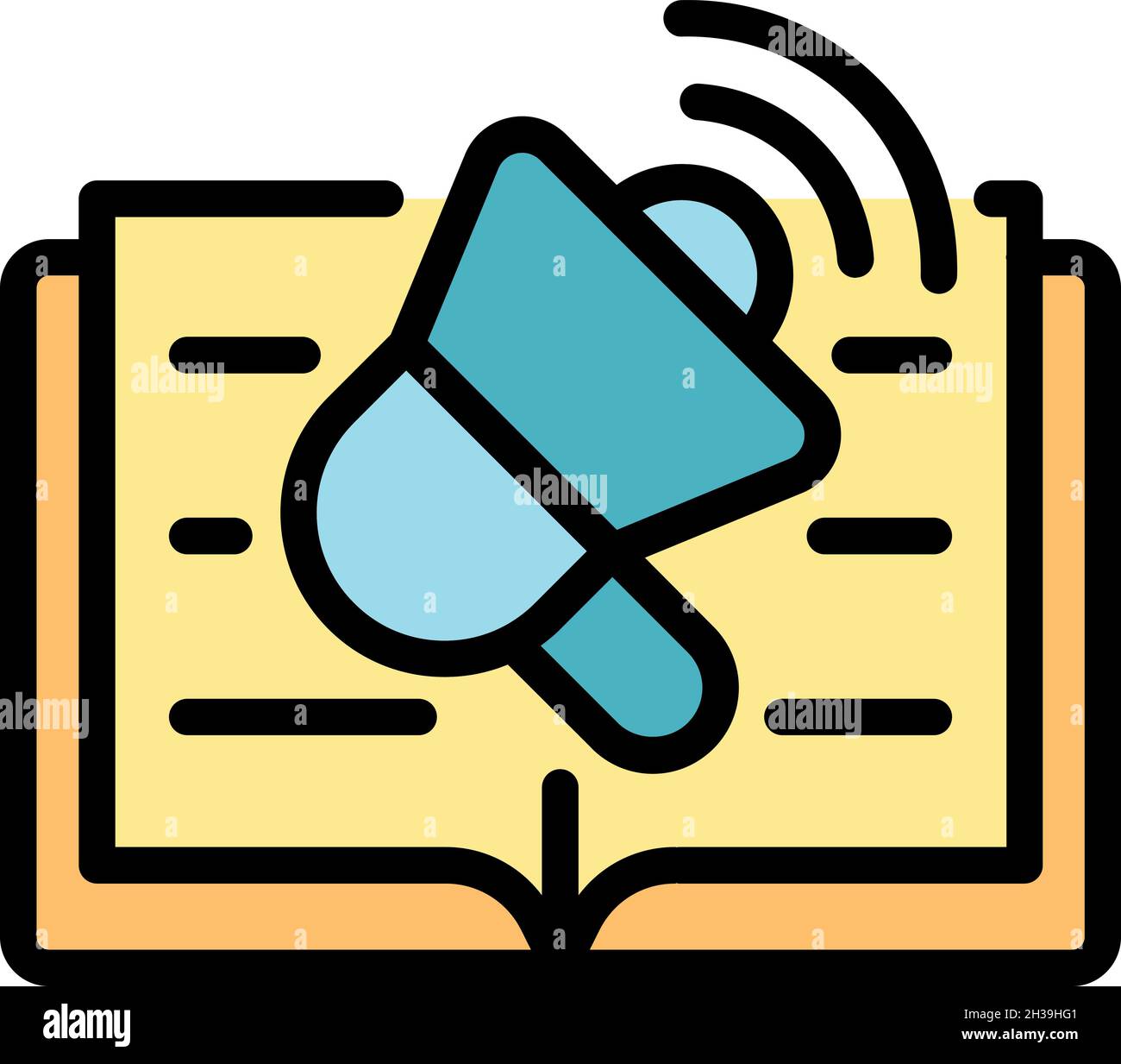 Megaphone and open book icon. Outline megaphone and open book vector ...
