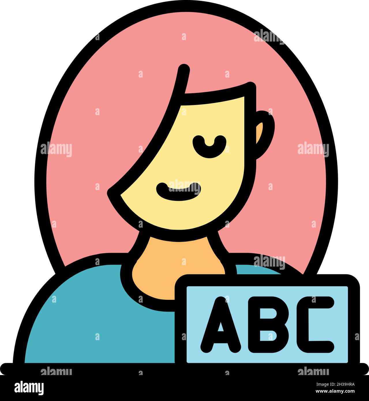 Girl abc icon. Outline girl abc vector icon color flat isolated Stock ...