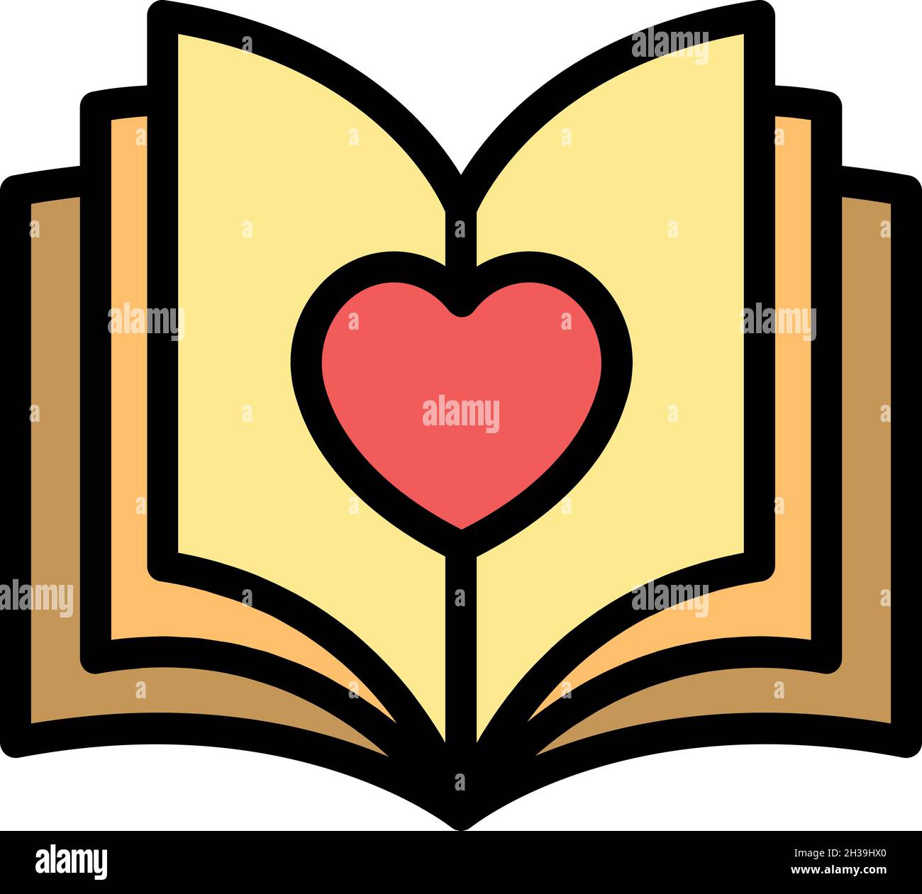 Open book and heart icon. Outline open book and heart vector icon color ...