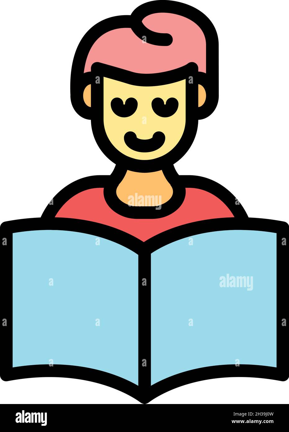 Schoolboy reading a book icon. Outline schoolboy reading a book vector ...