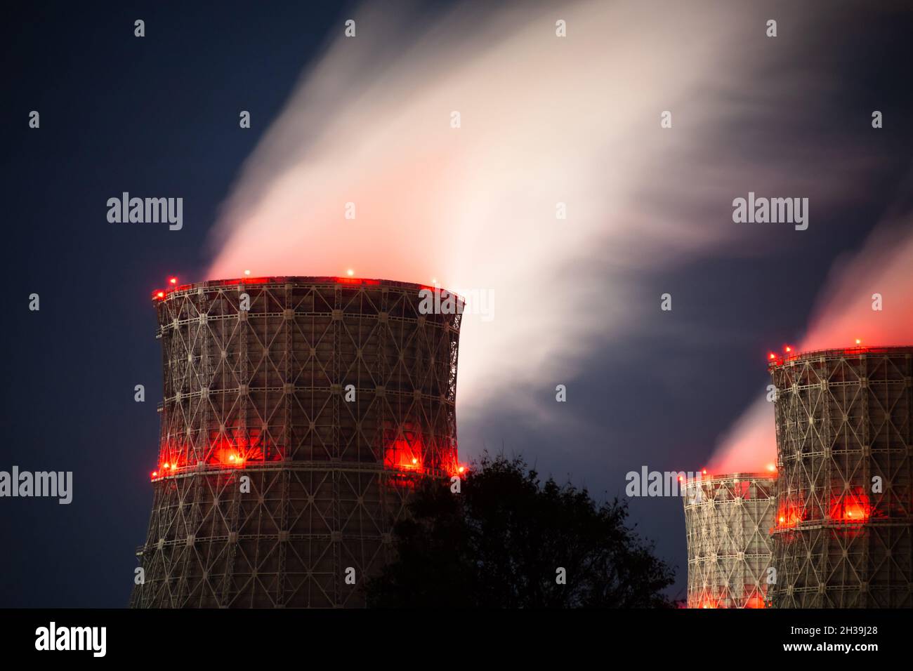 radiation near a nuclear power plant close up. Night emissions, soft ...
