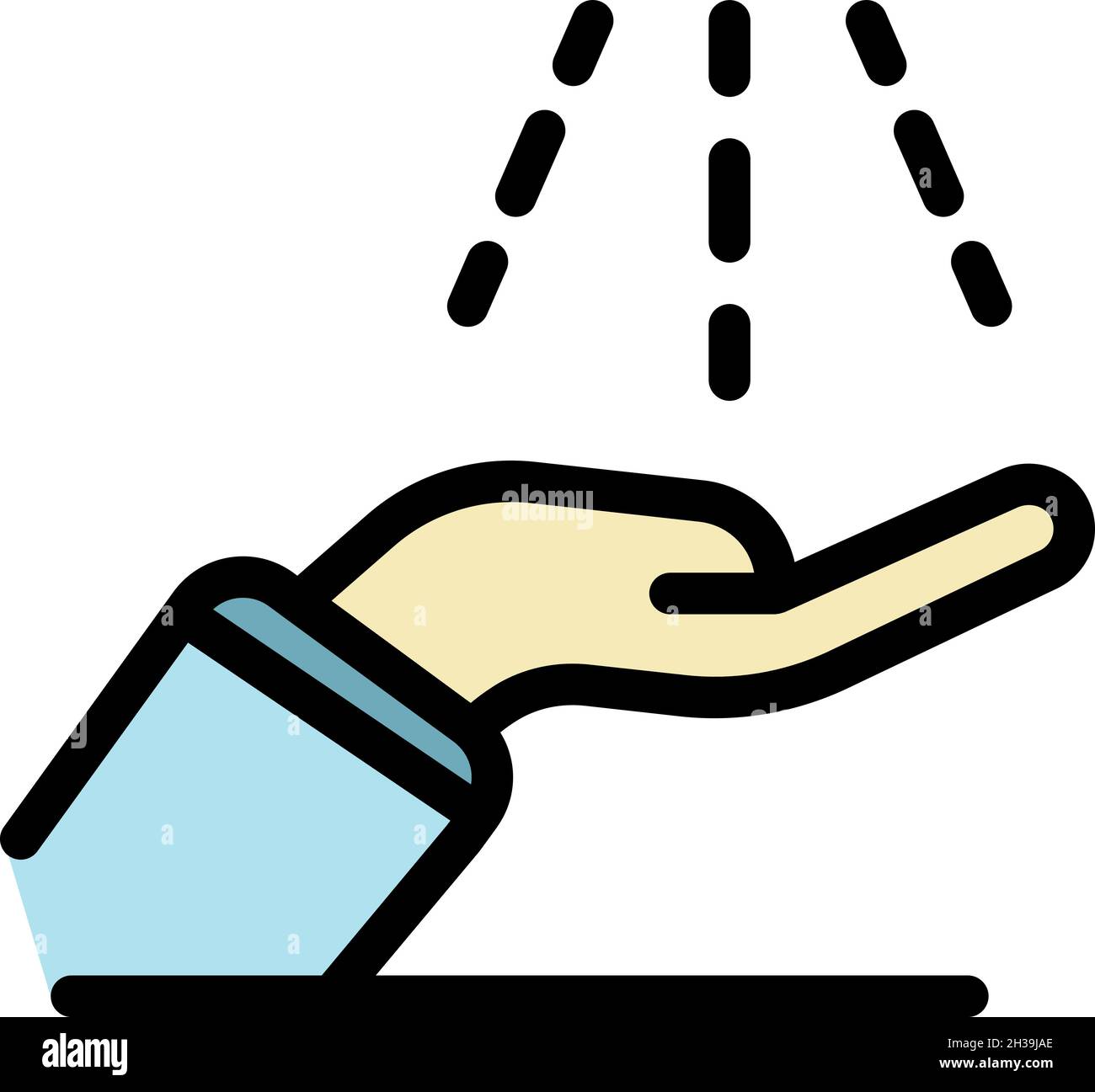 Water jets on the palm icon. Outline water jets on the palm vector icon ...