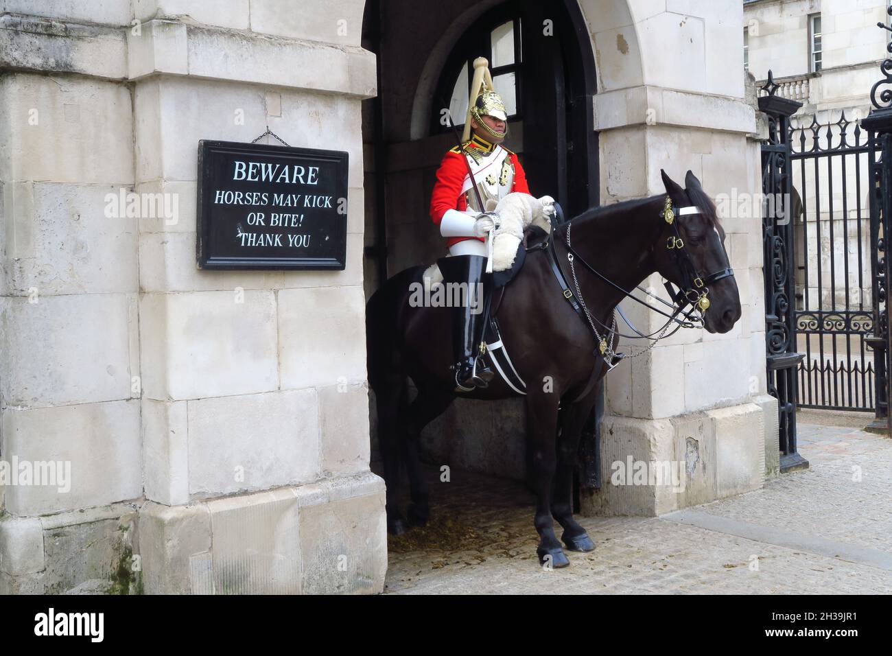 Mounted Lifeguards Trooper on guard duty outside at Horseguards ...