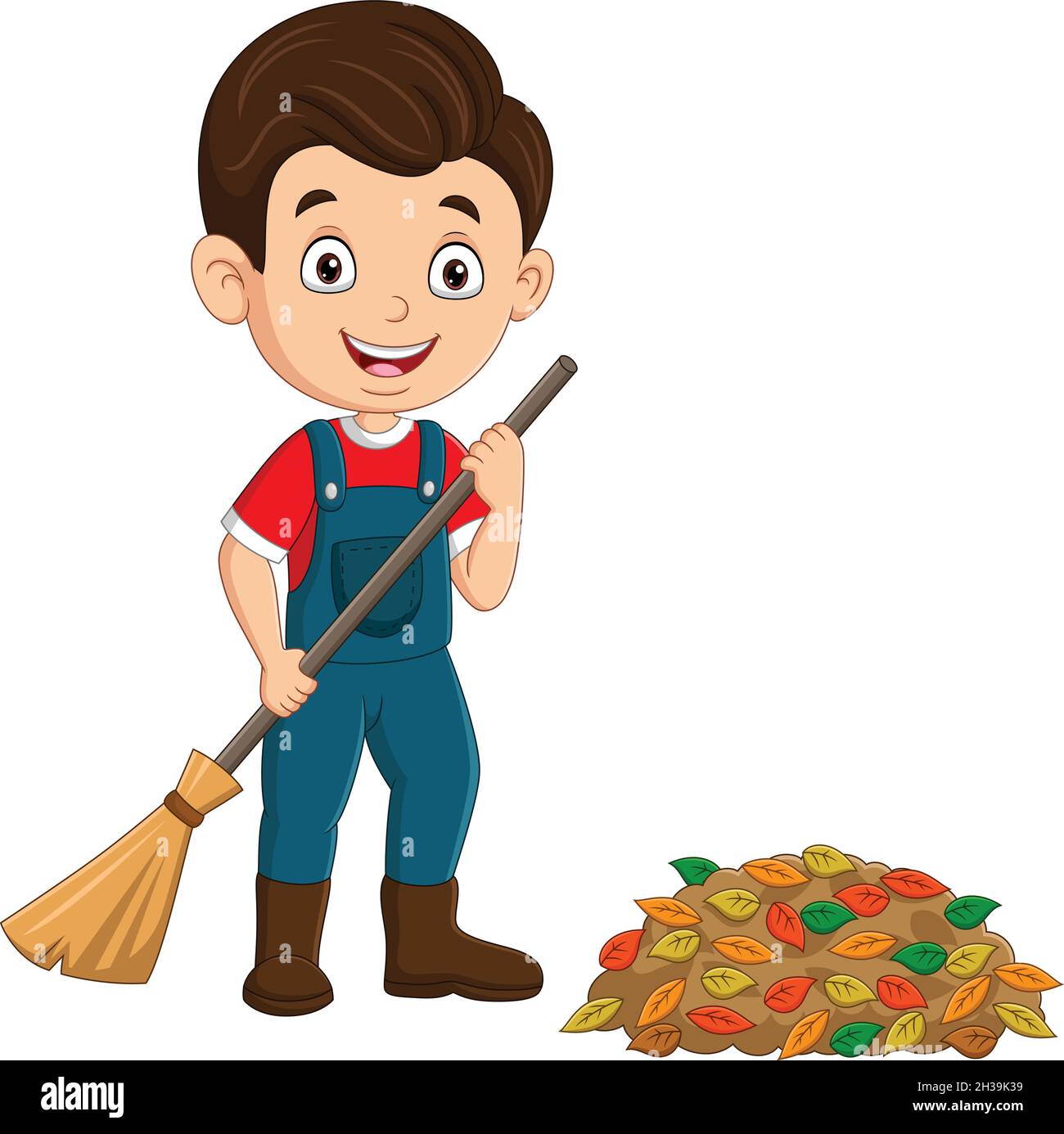 Cartoon boy gardener raking leaves Stock Vector Image & Art - Alamy