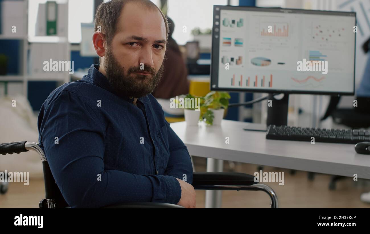 Young man with disabilities, invalid, handicapped disabled paralized ...