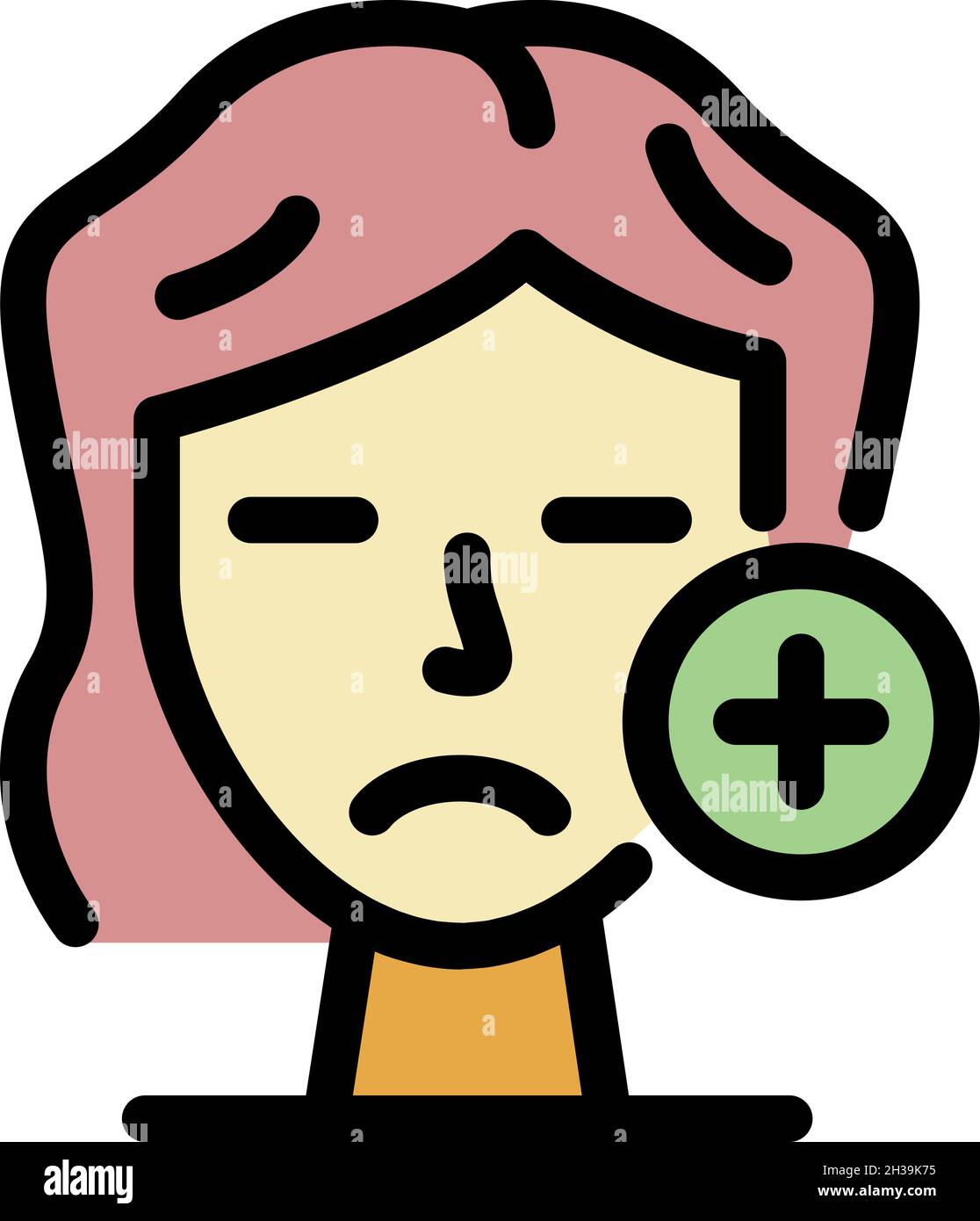 Female face and plus sign icon. Outline female face and plus sign ...