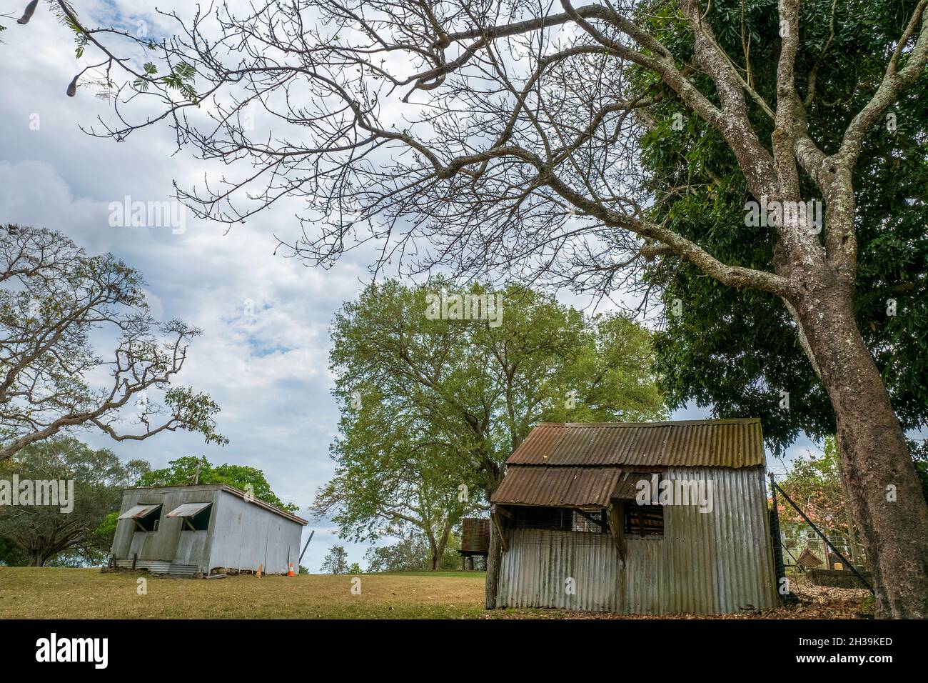 Two old huts built around 1915 as part of a rural property, surrounded ...