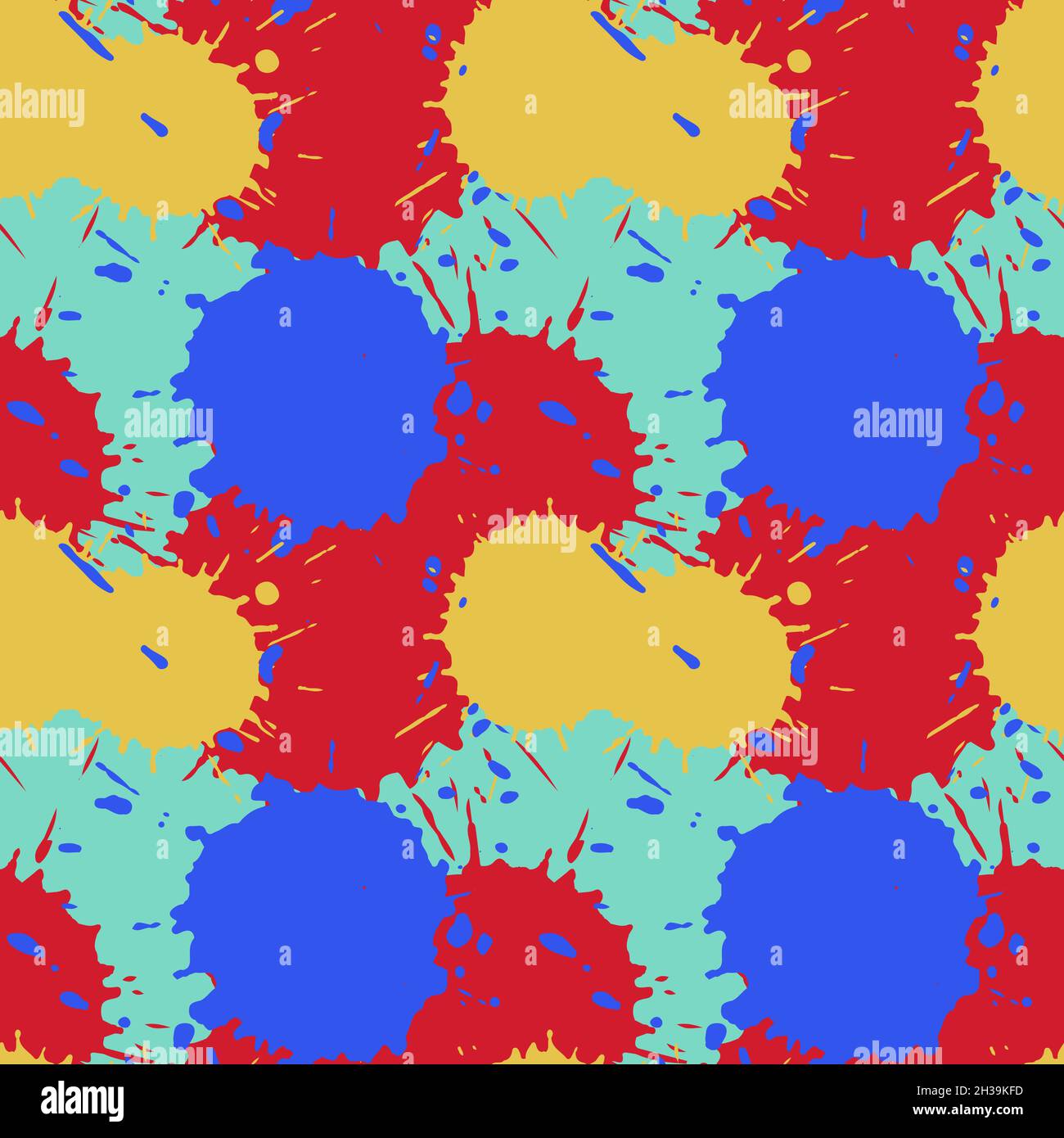 Red yellow blue paint stains seamless pattern, splashes of colored ...