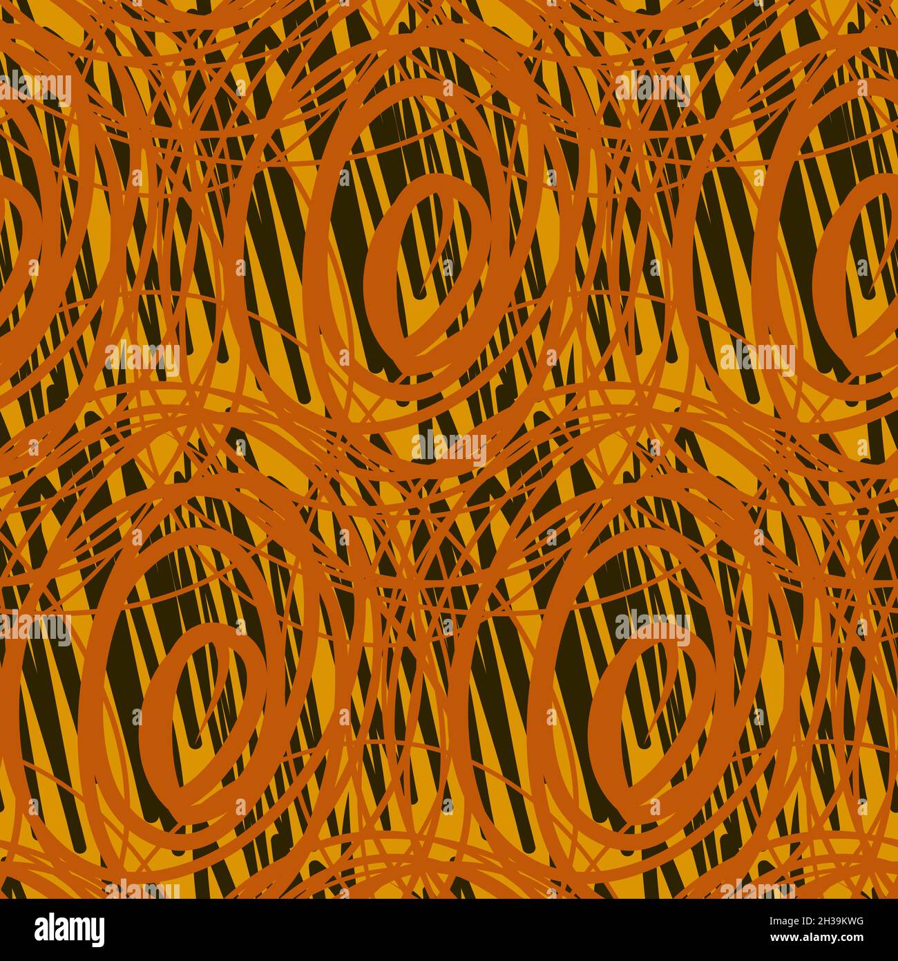 Seamless pattern orange black abstract hand drawn, abstract circle ...