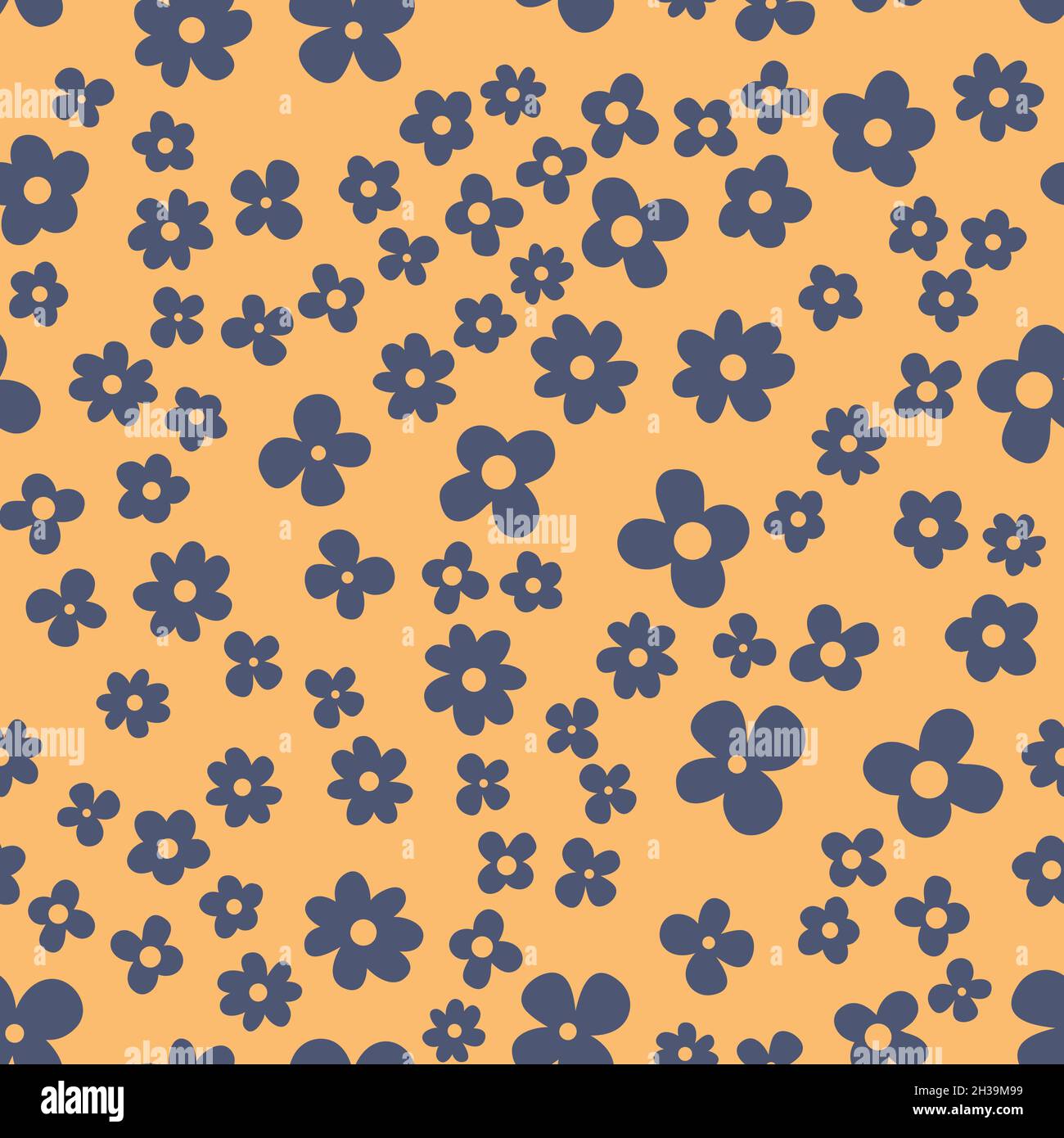Seamless pattern, pastel flower on yellow background, simple design ...