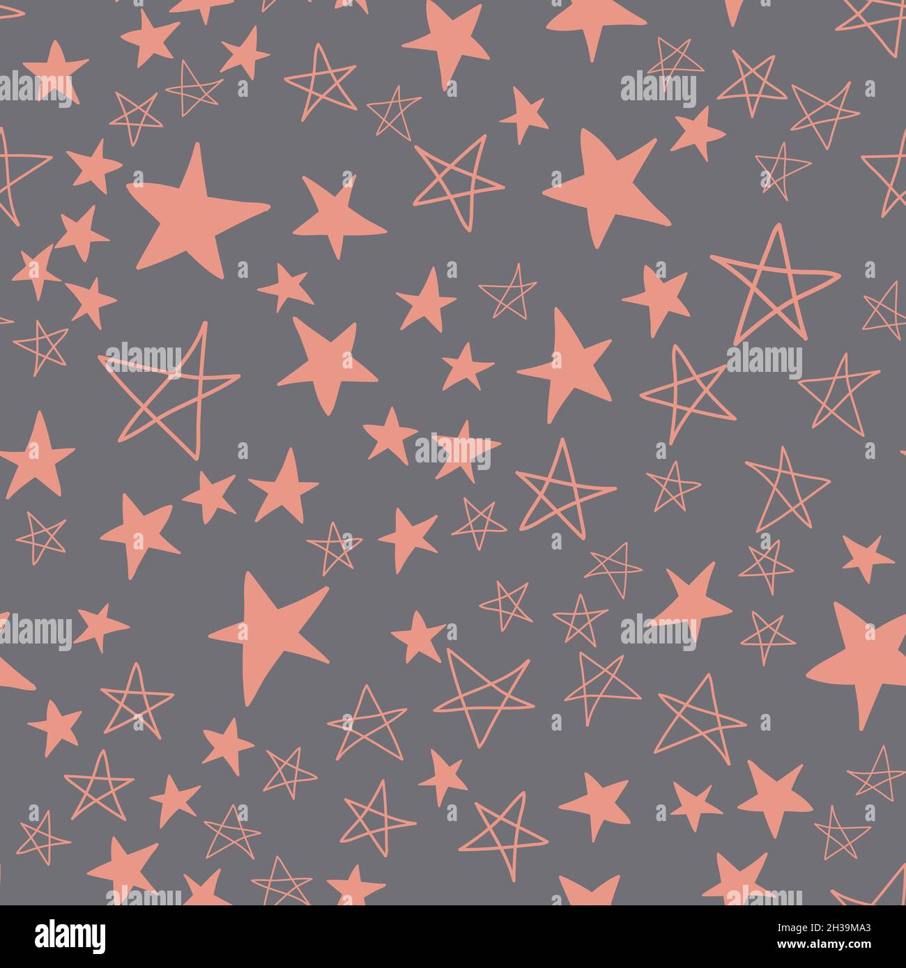 Seamless pattern, star in starfall sky, pink gray design vector ...