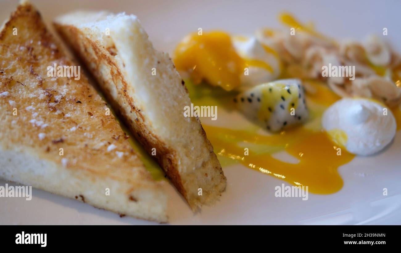 French Toast with Mango Fruit Sauce Bakery Products Deserts Stock Photo ...